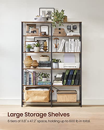 VASAGLE 6-Tier Tall Bookshelf, Bookcase, Large Metal Shelf, 11.8 x 47.2 x 67.9 Inches, for Living Room, Kitchen, Pantry, Study, Home Office, Rustic Brown and Black ULLS114B01