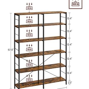 VASAGLE 6-Tier Tall Bookshelf, Bookcase, Large Metal Shelf, 11.8 x 47.2 x 67.9 Inches, for Living Room, Kitchen, Pantry, Study, Home Office, Rustic Brown and Black ULLS114B01