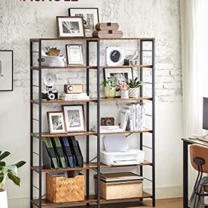 VASAGLE 6-Tier Tall Bookshelf, Bookcase, Large Metal Shelf, 11.8 x 47.2 x 67.9 Inches, for Living Room, Kitchen, Pantry, Study, Home Office, Rustic Brown and Black ULLS114B01