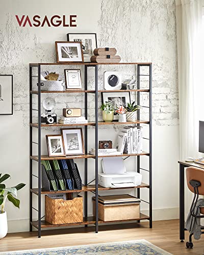 VASAGLE 6-Tier Tall Bookshelf, Bookcase, Large Metal Shelf, 11.8 x 47.2 x 67.9 Inches, for Living Room, Kitchen, Pantry, Study, Home Office, Rustic Brown and Black ULLS114B01