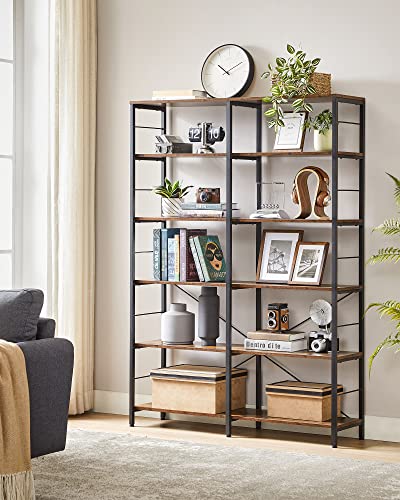 VASAGLE 6-Tier Tall Bookshelf, Bookcase, Large Metal Shelf, 11.8 x 47.2 x 67.9 Inches, for Living Room, Kitchen, Pantry, Study, Home Office, Rustic Brown and Black ULLS114B01