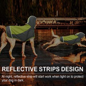 Hooded Dog Raincoat, Portable Pet Waterproof Jacket Coats,Pet Raincoat with Reflective Strips for Large/Medium Dogs Puppies Outdoor,Green