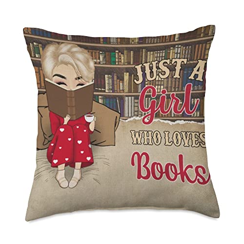 Reading Chibi Girl Just A Woman Who Loves Books Throw Pillow, 18x18, Multicolor