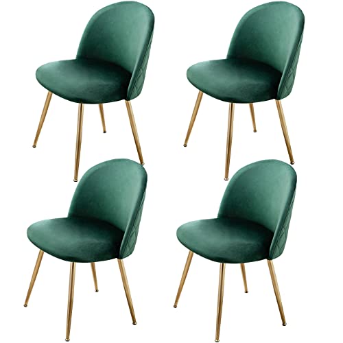 ZSARTS Velvet Accent Chairs, Mid Century Modern Dining Chairs Set of 4, Upholstered Chairs with Gold Plating Legs for Living Room/Bedroom/Kitchen,Green