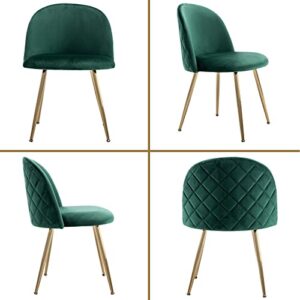 ZSARTS Velvet Accent Chairs, Mid Century Modern Dining Chairs Set of 4, Upholstered Chairs with Gold Plating Legs for Living Room/Bedroom/Kitchen,Green