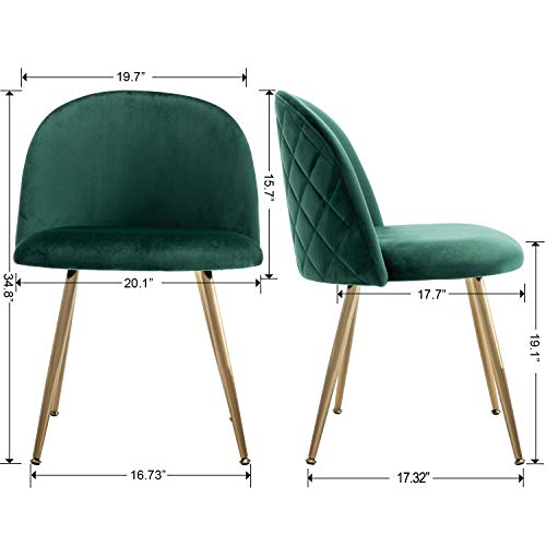 ZSARTS Velvet Accent Chairs, Mid Century Modern Dining Chairs Set of 4, Upholstered Chairs with Gold Plating Legs for Living Room/Bedroom/Kitchen,Green