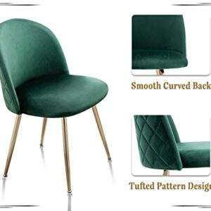 ZSARTS Velvet Accent Chairs, Mid Century Modern Dining Chairs Set of 4, Upholstered Chairs with Gold Plating Legs for Living Room/Bedroom/Kitchen,Green