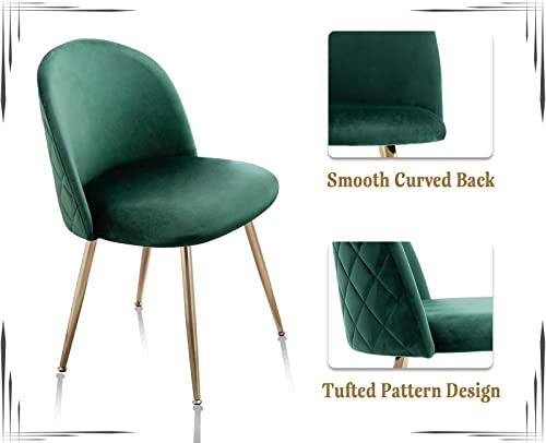 ZSARTS Velvet Accent Chairs, Mid Century Modern Dining Chairs Set of 4, Upholstered Chairs with Gold Plating Legs for Living Room/Bedroom/Kitchen,Green