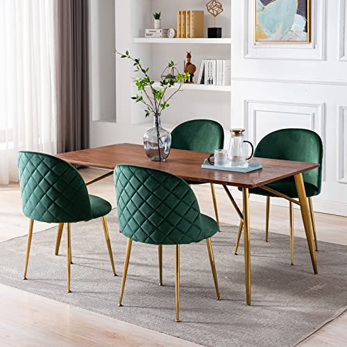 ZSARTS Velvet Accent Chairs, Mid Century Modern Dining Chairs Set of 4, Upholstered Chairs with Gold Plating Legs for Living Room/Bedroom/Kitchen,Green