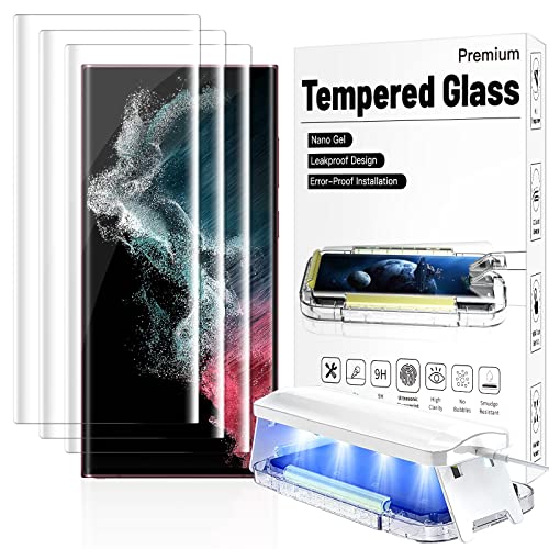 ZVELSIEM Auto Alignment 3D Curved for S22 Ultra Screen Protector Samsung Galaxy 5g,Samsung Galaxy S22 Ultra Tempered Glass，Fully Compatible with UltraSonic Fingerprint Scanner and S Pen, 3 Pack