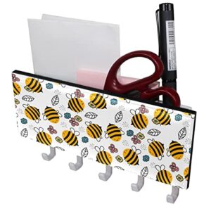 cute cartoon bees pattern rack organizer with 5 hooks wall bathroom kitchen shelf rack multifunctional storage shelf