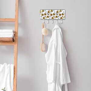 Cute Cartoon Bees Pattern Rack Organizer with 5 Hooks Wall Bathroom Kitchen Shelf Rack Multifunctional Storage Shelf