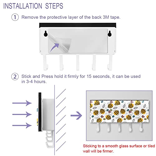 Cute Cartoon Bees Pattern Rack Organizer with 5 Hooks Wall Bathroom Kitchen Shelf Rack Multifunctional Storage Shelf