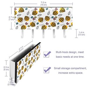 Cute Cartoon Bees Pattern Rack Organizer with 5 Hooks Wall Bathroom Kitchen Shelf Rack Multifunctional Storage Shelf