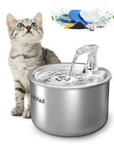 goalmad stainless steel 67oz/2.0l automatic drinking water dispenser cat water bowl pet water fountain with led light & filter for cats, dogs