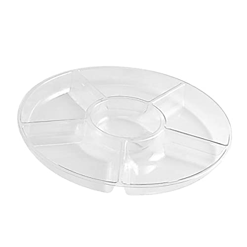 [6 Sec - Clear - 3 Pack] HomeyGear Plastic Round 6 Section Serving Tray Appetizer Platter Clear 12 Inch Pack of 3