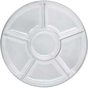 [6 Sec - Clear - 3 Pack] HomeyGear Plastic Round 6 Section Serving Tray Appetizer Platter Clear 12 Inch Pack of 3