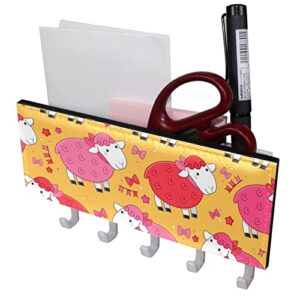 cute cartoon lamb pink sheep rack organizer with 5 hooks wall bathroom kitchen shelf rack multifunctional storage shelf