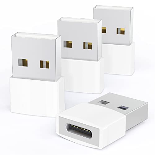 Syntech USB to USB C Adapter 4 Pack, Type C Female to USB Male Converter Power Charger Cable Adapter Compatible with MagSafe Apple Watch Series 9/SE/Ultra 2 iPhone 15 Plus Pro Max AirPods Pro, etc