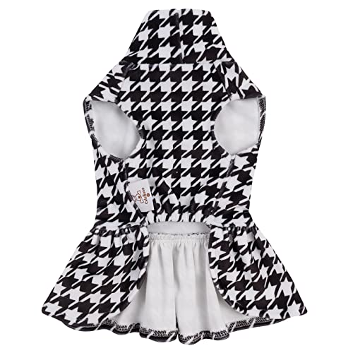 CuteBone Houndstooth Dog Dress Velvet Turtleneck Puppy Skirt Costume Pet Outfit Cat Clothes with Bow Hair Rope Birthday Gift CVD04XXS