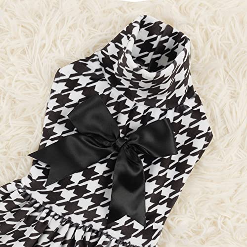 CuteBone Houndstooth Dog Dress Velvet Turtleneck Puppy Skirt Costume Pet Outfit Cat Clothes with Bow Hair Rope Birthday Gift CVD04XXS