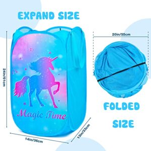 Pop Up Laundry Hamper, 2 Pack Foldable Kids Pop-up Mesh Hamper with Durable Handles, Protable Laundry Basket for Kids Room (Unicorn)