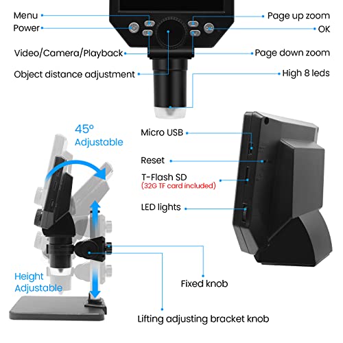 Coin Microscope,ATFWEL 4.3 inch LCD Digital USB Microscope with 32G TF Card,1000X Magnification Electronic Camera Video Recorder with Screen,Rechargeable Battery for Coins Soldering Circuit Board