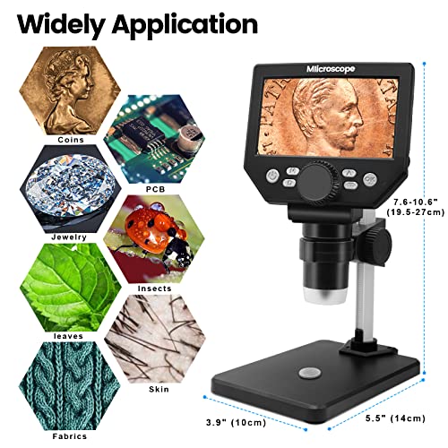 Coin Microscope,ATFWEL 4.3 inch LCD Digital USB Microscope with 32G TF Card,1000X Magnification Electronic Camera Video Recorder with Screen,Rechargeable Battery for Coins Soldering Circuit Board