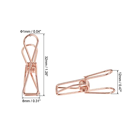 MECCANIXITY Small Metal Wire Clip 1 Inch Multi-Purpose Bag Clamp for Home Office Kitchen, Rose Gold Pack of 25