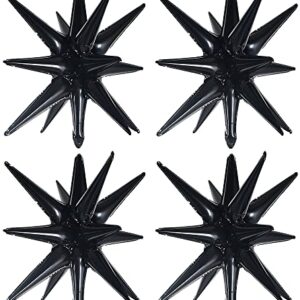 Toniful 4 Pcs 22inch 4D Black Starburst Cone Mylar Balloons 14Point Star Balloons Explosion Star Foil Balloons for Party Supplies Backdrop Christmas,New Year,Birthday, Wedding,Photo Booth Ornament