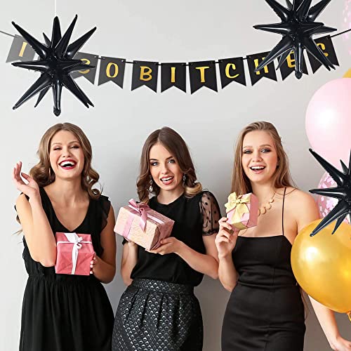 Toniful 4 Pcs 22inch 4D Black Starburst Cone Mylar Balloons 14Point Star Balloons Explosion Star Foil Balloons for Party Supplies Backdrop Christmas,New Year,Birthday, Wedding,Photo Booth Ornament