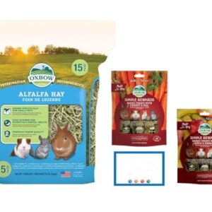 Oxbow Animal Health Alfalfa Hay Small Animal Food 15 Oz, Plus Simple Rewards Baked Treats with Apple & Banana and Carrot & Dill - 3 Oz Each, Plus My Buddy Notepad (4 Items Total)