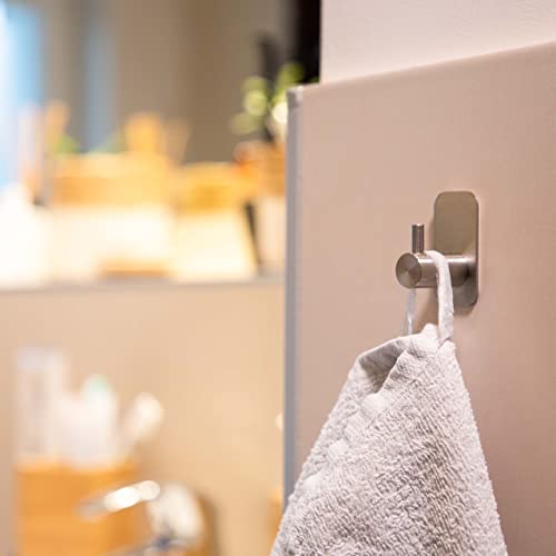 LIVAIA Self Adhesive Hooks for Hanging Towels: Set of 4 Stainless Steel Towel Holders – Kitchen Towel and Bathroom Hooks – Hooks for Hanging Clothes