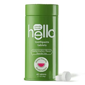 hello kids watermelon eco friendly, travel toothpaste, natural watermelon flavor, fluoride free, plastic-free, tsa compliant, vegan, sls free, 60 tablets