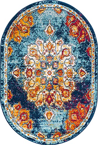 Rugs.com Parker Collection Rug – 4' X 6' Oval Multi Medium Rug Perfect for Living Rooms, Large Dining Rooms, Open Floorplans