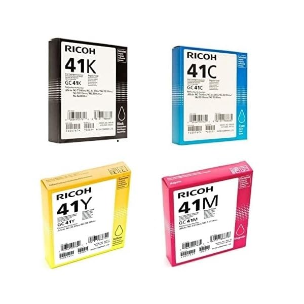 RICOH 405761,62,63,64 Cartridge Set 4 Pack (C,K,M,Y) for GC 41, Aficio SG 3100SNw in Retail Packaging