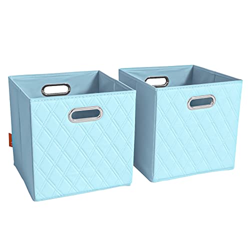 Jiaessentials Blue Foldable Storage Baskets Cube Bins Storage Organizers With Handles For Living Room , Bedroom, Office Storage, Closet, And Shelves 13 Inch Set Of 2