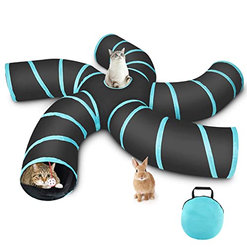 Cat Toys,Cat Tunnel Tube for Indoor Cats,5 Way Tunnels Extensible Collapsible Cat Play Tent Interactive Toy Maze Cat House with Bells,Pet Tube Toys for Kitty, Kitten, Rabbit Small Animal