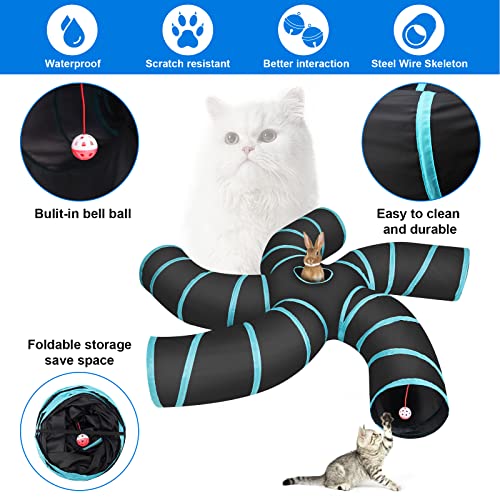 Cat Toys,Cat Tunnel Tube for Indoor Cats,5 Way Tunnels Extensible Collapsible Cat Play Tent Interactive Toy Maze Cat House with Bells,Pet Tube Toys for Kitty, Kitten, Rabbit Small Animal