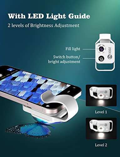 Phone Microscope with CPL Lens/LED Light,200X Pocket Microscope with Universal Phone Clip Compatible with iPhone/Andriod Phone-The Best Portable Microscope to Enjoy Microworld for Kids and Adults