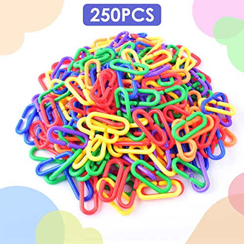 Bissap Plastic Chain Links Birds 250pcs, Mix Color Rainbow DIY C-Clips Chains Hooks Swing Climbing Cage Toys for Sugar Glider Rat Parrot Bird, Children's Learning Toy