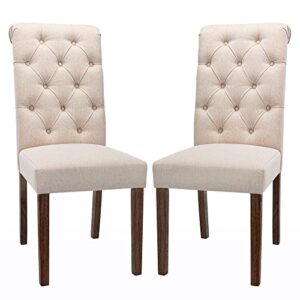 colamy tufted dining room chairs set of 2, accent parsons diner chairs upholstered fabric side stylish kitchen chairs with solid wood legs and padded seat - beige