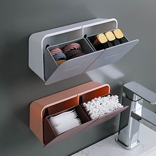 idio22Q Qtip Holder Wall Mount Cotton Swab Storage Box Bathroom Vanity Organizer Canister Storage Box Container Makeup Pads Dispenser for Cotton Swabs, Rounds, Balls, Sponges ( Grey )