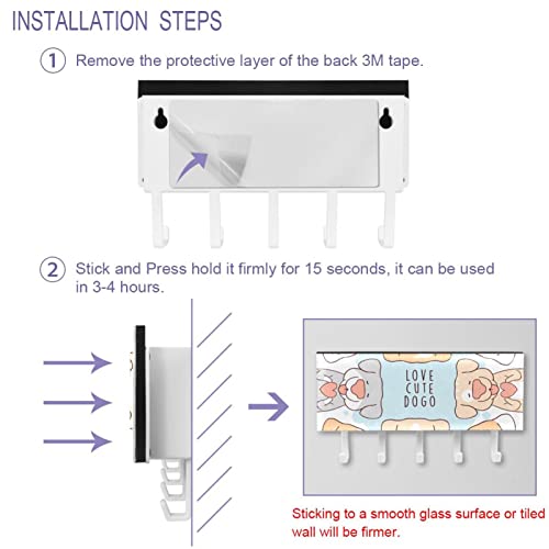 Cat Summer Seamless Pattern Rack Organizer with 5 Hooks Wall Bathroom Kitchen Shelf Rack Multifunctional Storage Shelf