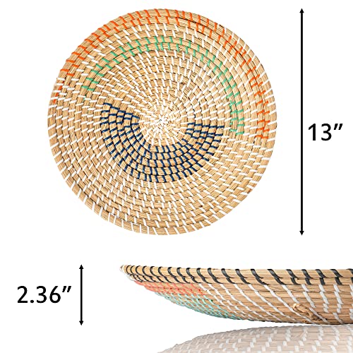 Kiwi Homie Round Woven Seagrass Wall Decor Basket Trays, Flat Natural Boho Baskets Handmade For Living Room, Decorative Wicker Wall Bakets For Unique Hanging Wall Art (12.99, Horizon)