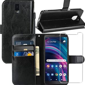 YJROP for Blu View 3 Case, for Blu View 3 B140DL Wallet Case, with Screen Protector,PU Leather Wrist Strap Card Slots Shockproof Protective Flip Cover Phone Case for Blu View 3 B140DL, Black