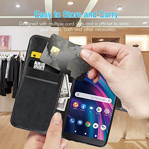 YJROP for Blu View 3 Case, for Blu View 3 B140DL Wallet Case, with Screen Protector,PU Leather Wrist Strap Card Slots Shockproof Protective Flip Cover Phone Case for Blu View 3 B140DL, Black