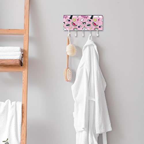 Cute Unicorn Lips Stickers Rack Organizer with 5 Hooks Wall Bathroom Kitchen Shelf Rack Multifunctional Storage Shelf