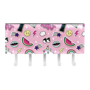 Cute Unicorn Lips Stickers Rack Organizer with 5 Hooks Wall Bathroom Kitchen Shelf Rack Multifunctional Storage Shelf