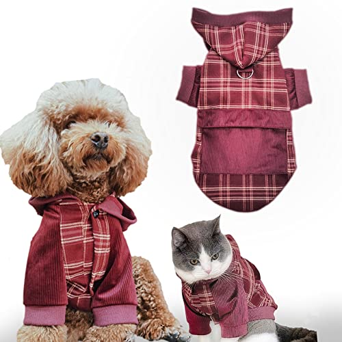 DeerBAO Puppy Plaid Hoodie pet Clothing cat Hoodie Fashionable and Cute for Small Dogs Small Cats (Small)